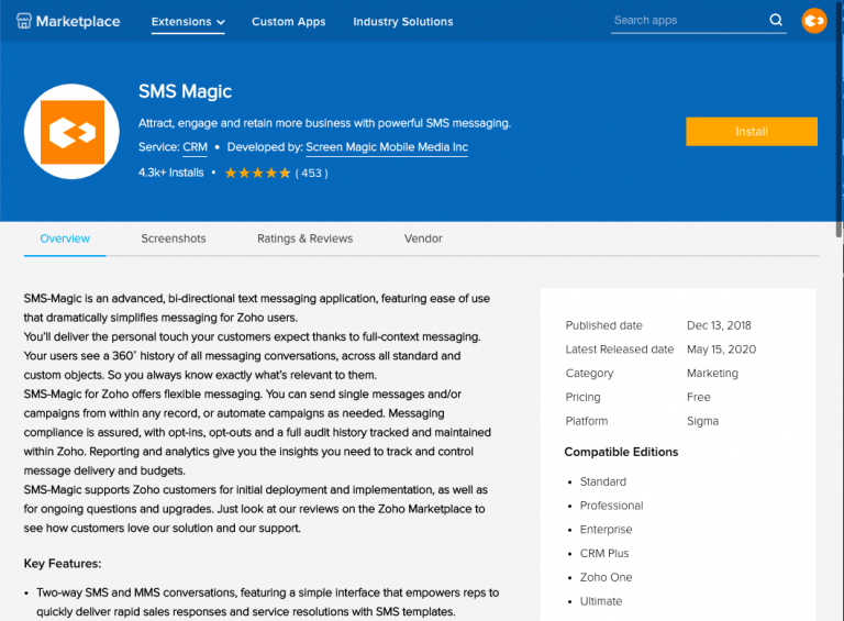 Installing SMS-Magic on Zoho CRM - SMS-Magic Zoho Documentation Installing SMS-Magic on Zoho CRM - SMS-Magic Zoho Documentation